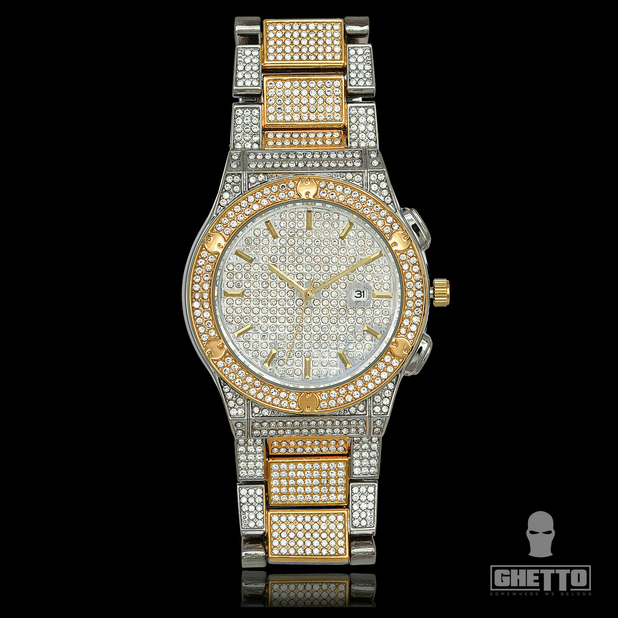 Ghetto Trend Watch Full Iced Round Shape Bling Bling - GHETTO