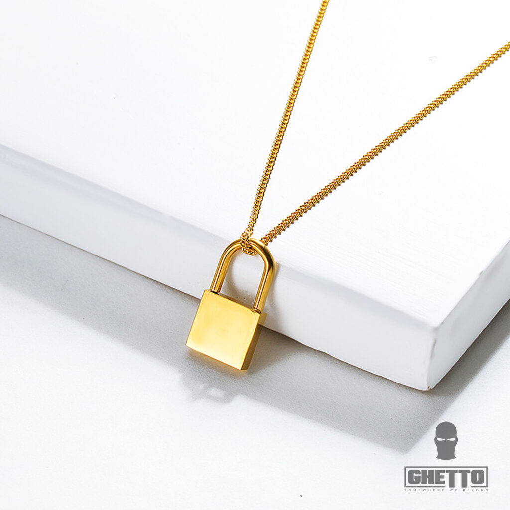Ghetto Necklace Stainless Steel 18k gold-plated lock shape - GHETTO
