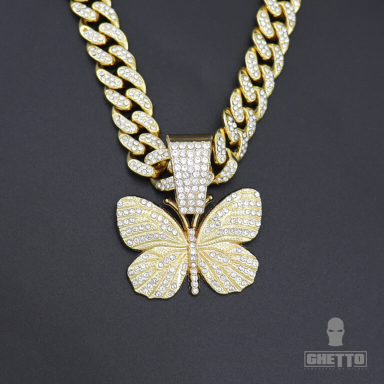 Ghetto Hip Hop Big Butterfly Pendant Necklace Rhinestone Cuban Link ...