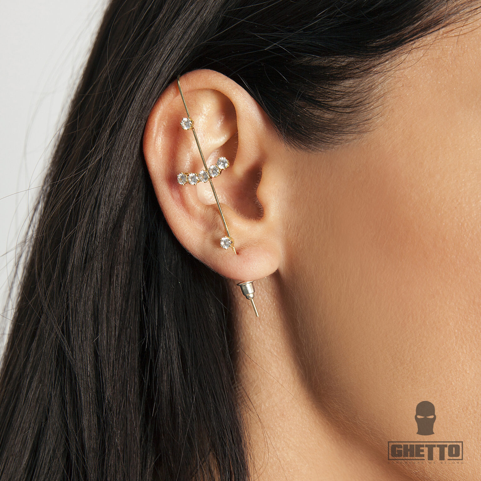 Ghetto Hook Stud Earrings Crystal Wrap 1pcs - GHETTO