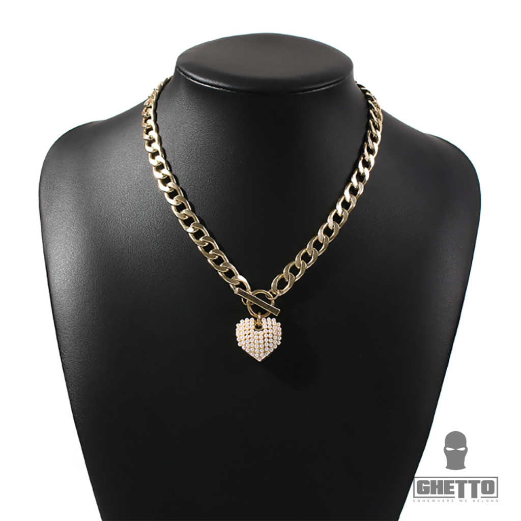 Ghetto Punk Hip Hop Necklace Creative Pearl Heart - GHETTO