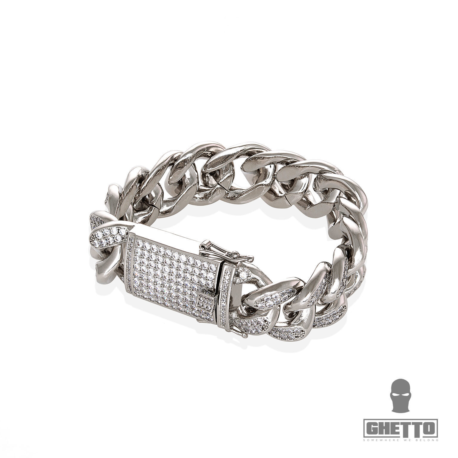 Ghetto Miami Cuban Chain Bracelet CZ Iced Hip Hop 18mm SS - GHETTO