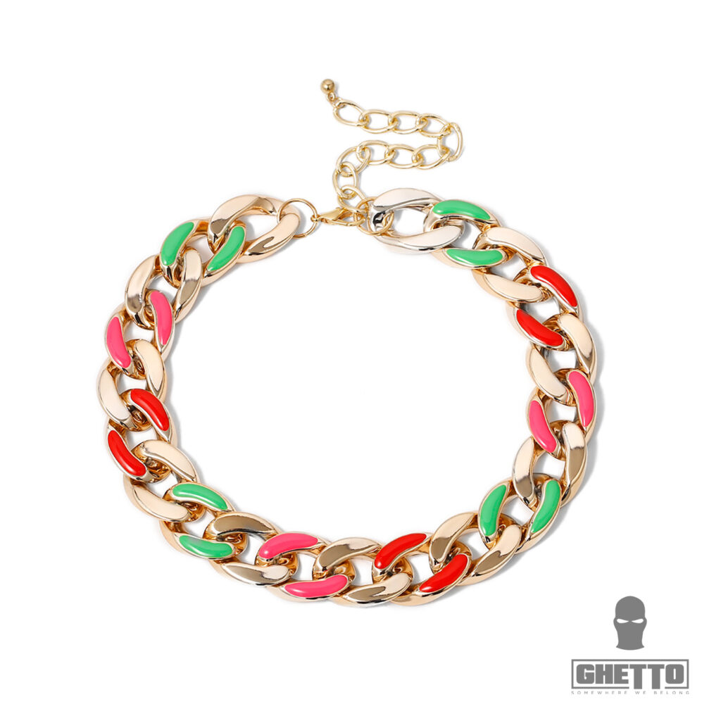 Ghetto Multi Colored Cuban Link Chain Choker Necklace for Women - GHETTO
