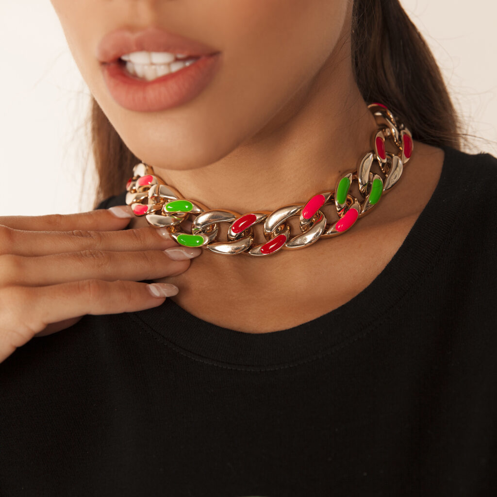 Ghetto Multi Colored Cuban Link Chain Choker Necklace for Women - GHETTO