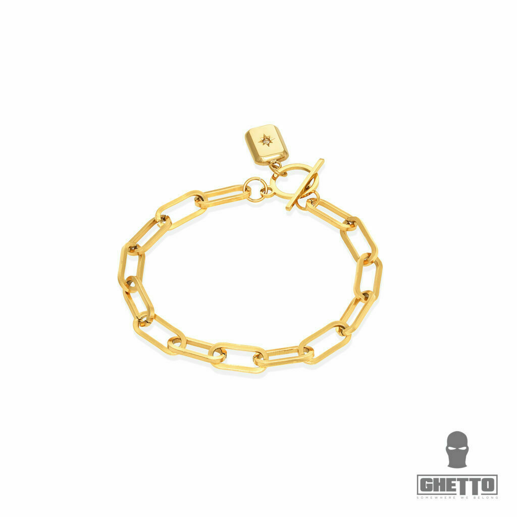 Ghetto Bracelet Star Gold Color Plated Stainless Steel Link Chain - GHETTO