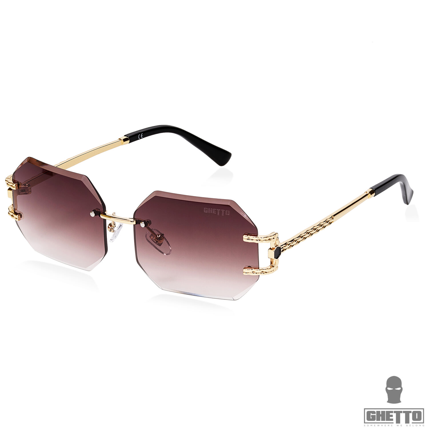 Ghetto Luxury Polygon Square Gold Frame Sunglasses For Women - GHETTO