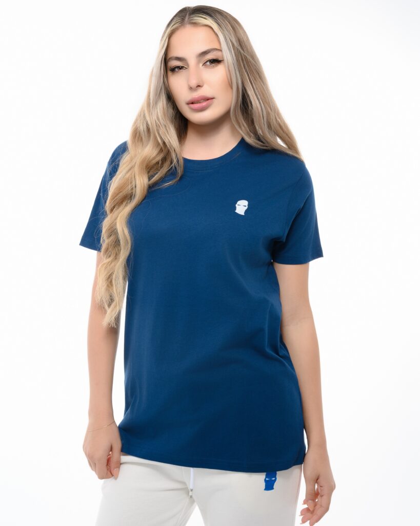 Ghetto Navy Blue T-Shirt Mask White Logo | Unisex Streetwear Cotton Tee